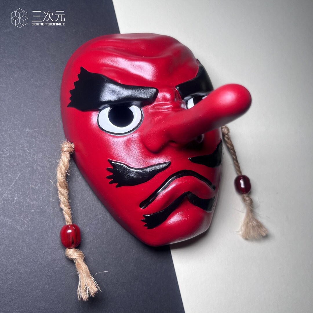 Tengu Mask, Wall Decoration, Mask Japanese, Demonic Samurai Mask, Hand ...