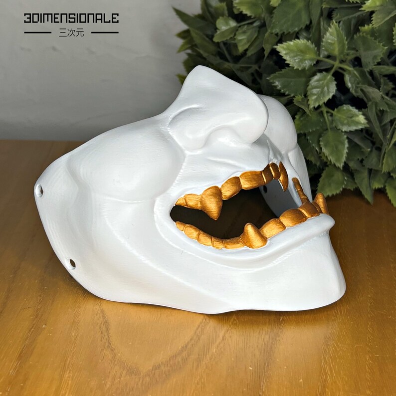 Japanese Oni Mask 3D Printed – Smiling Demon With Golden Teeth ...