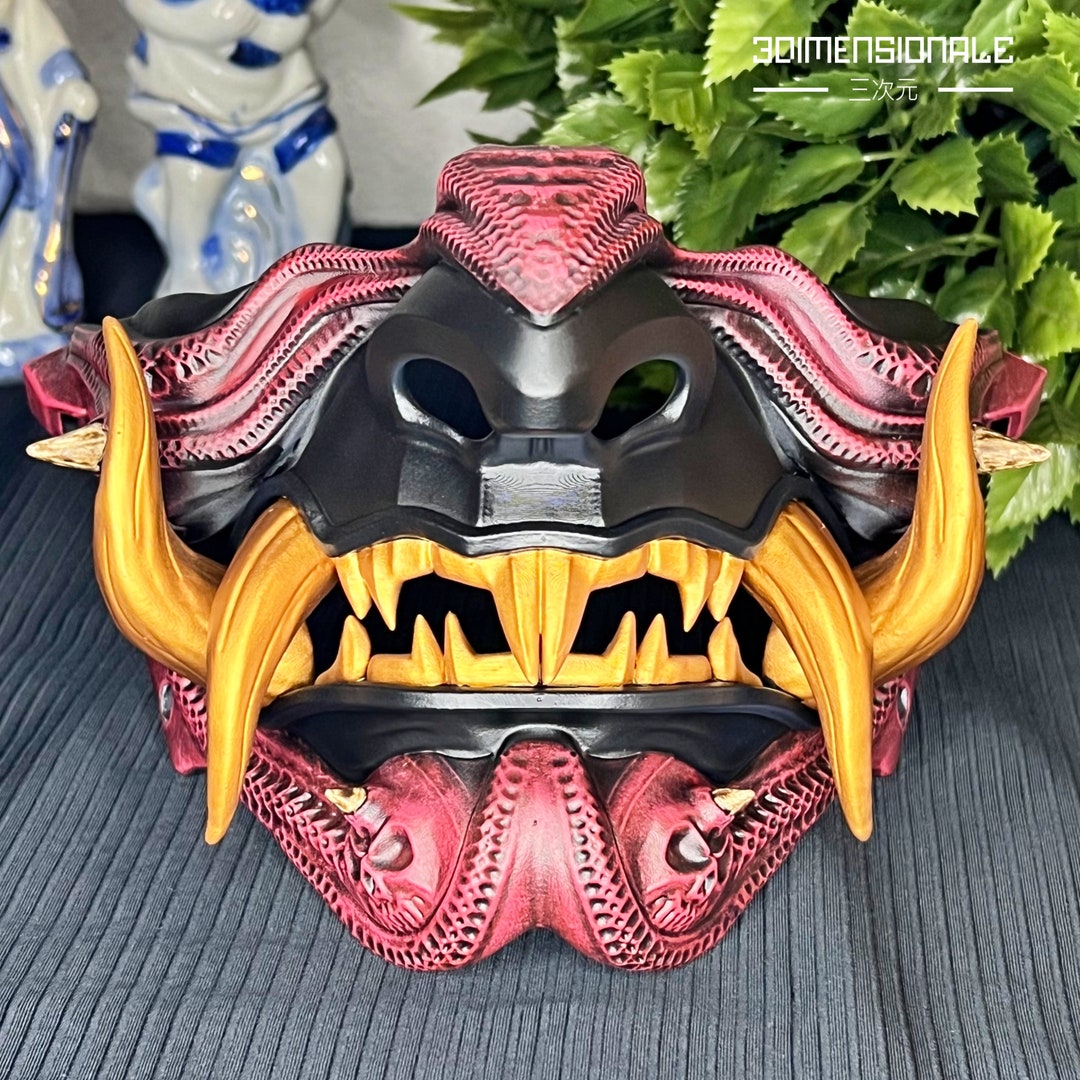 Japanese Samurai Oni Mask – Red Menpo Demon Mask, Hannya Half Mask for ...