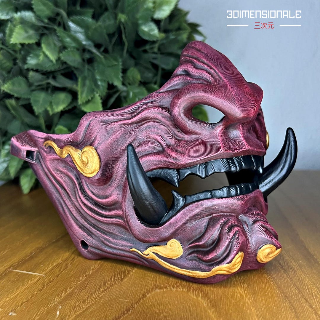 Japanese Samurai Oni Mask – Red Menpo Oni, Hannya Mask, Perfect for ...