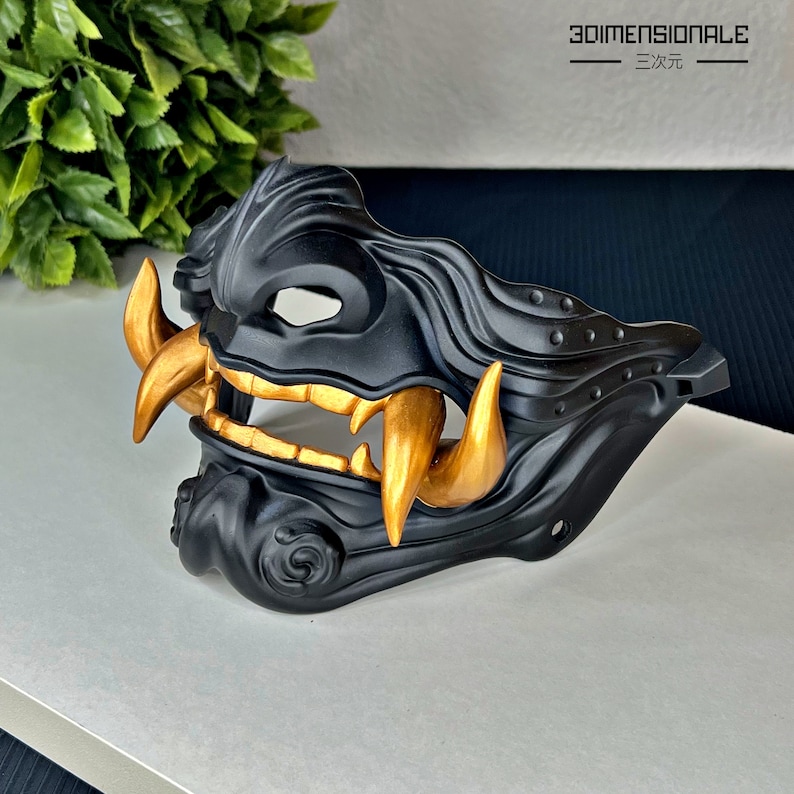 Japanese Samurai Oni Mask – Black Resin Menpo Demon Mask, Hannya Half ...