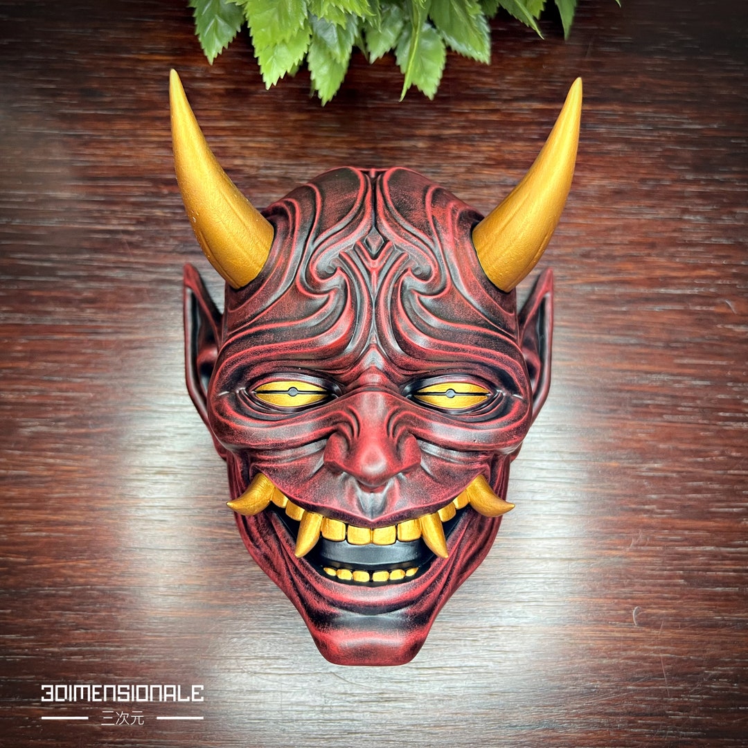 Red Oni Hanging Mask – Japanese Demon Mask Wall Art | Handcrafted Half ...
