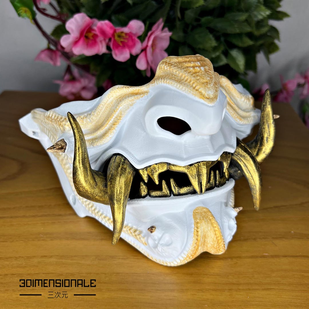 Japanese Samurai Oni Mask – White Menpo Demon Mask, Hannya Half Mask ...