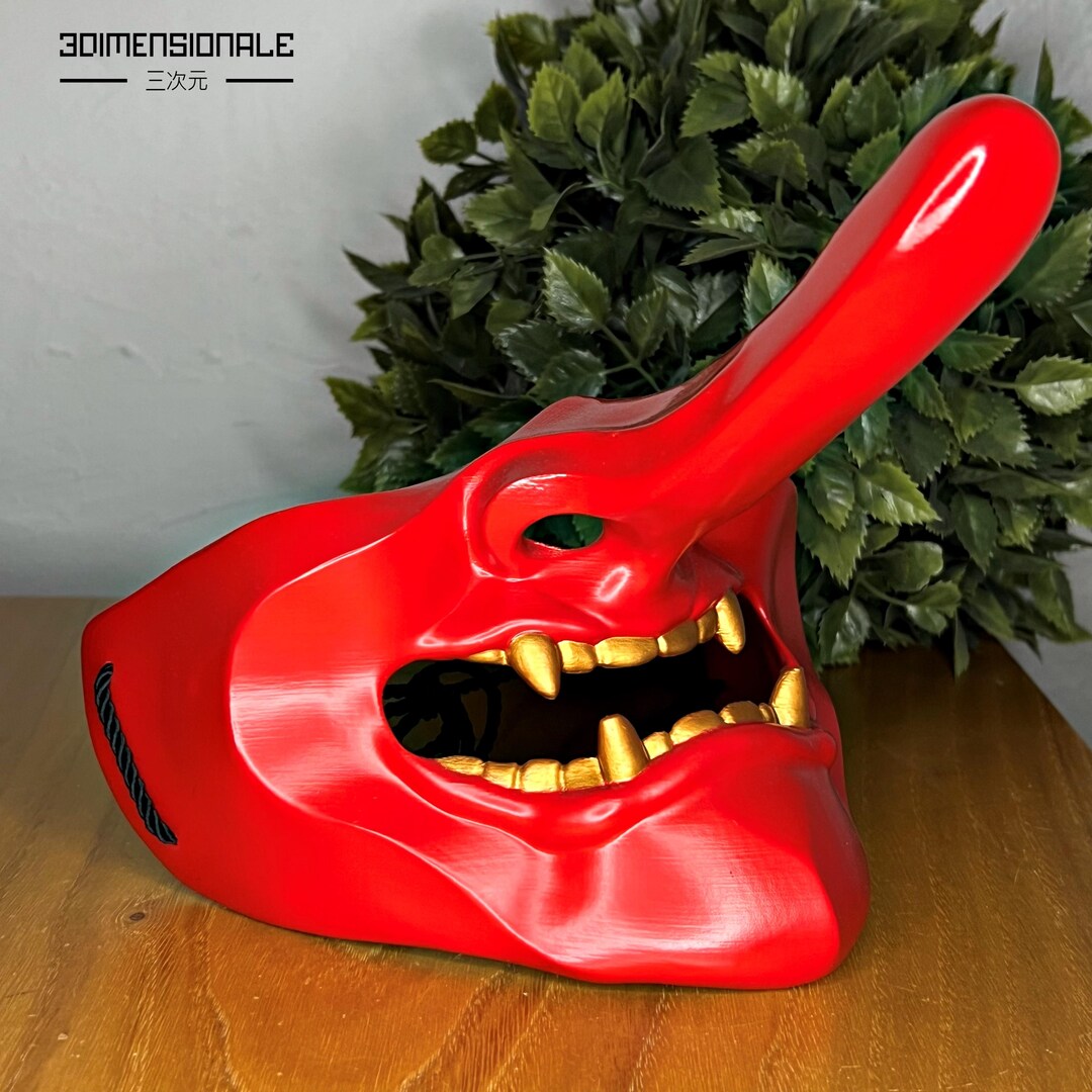 Japanese Samurai Tengu Mask – Red Glossy Menpo Tengu, Yokai Mask ...