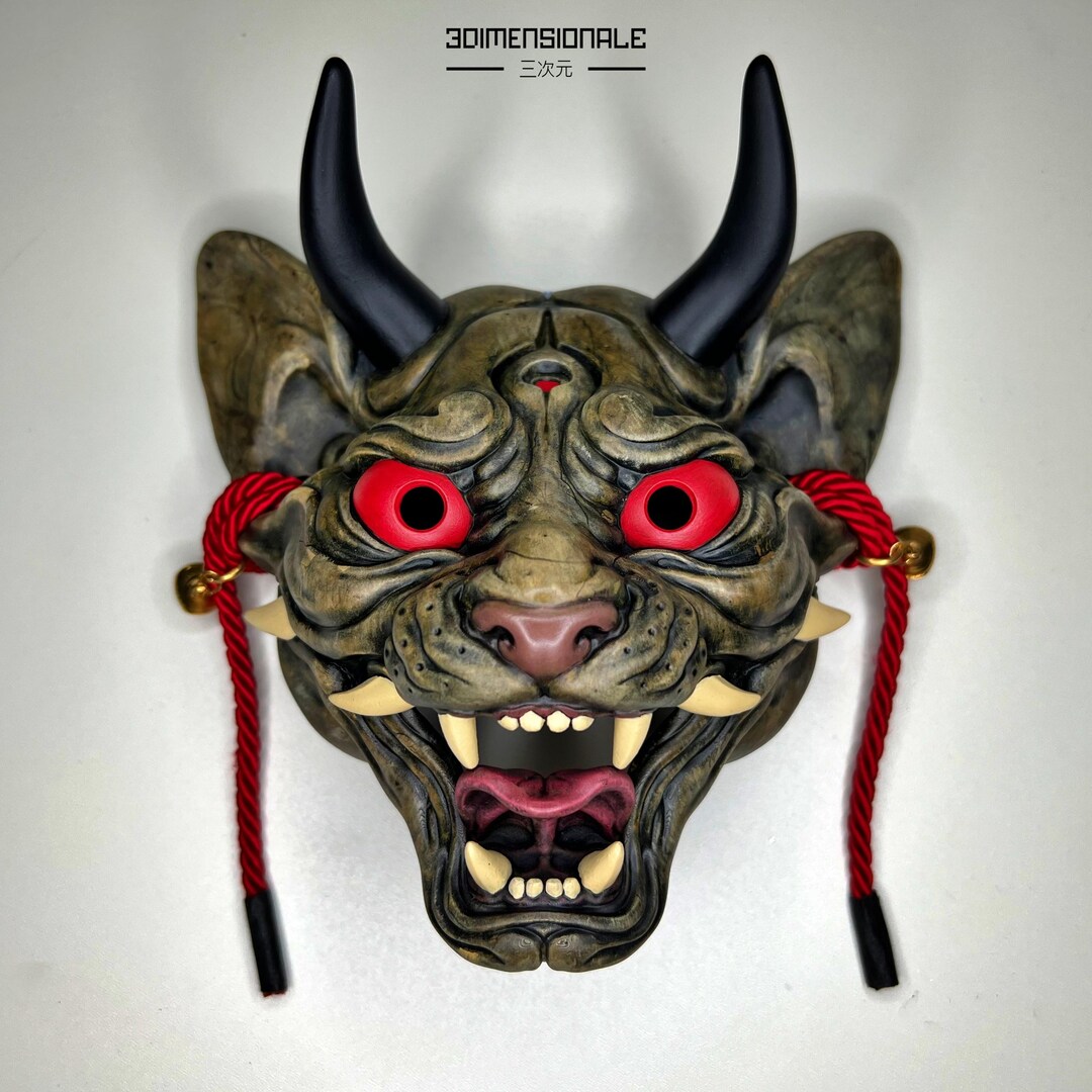 Neko Hannya Decorative Mask, Japanese Oni Cat Mask, Demon Wall Mask ...