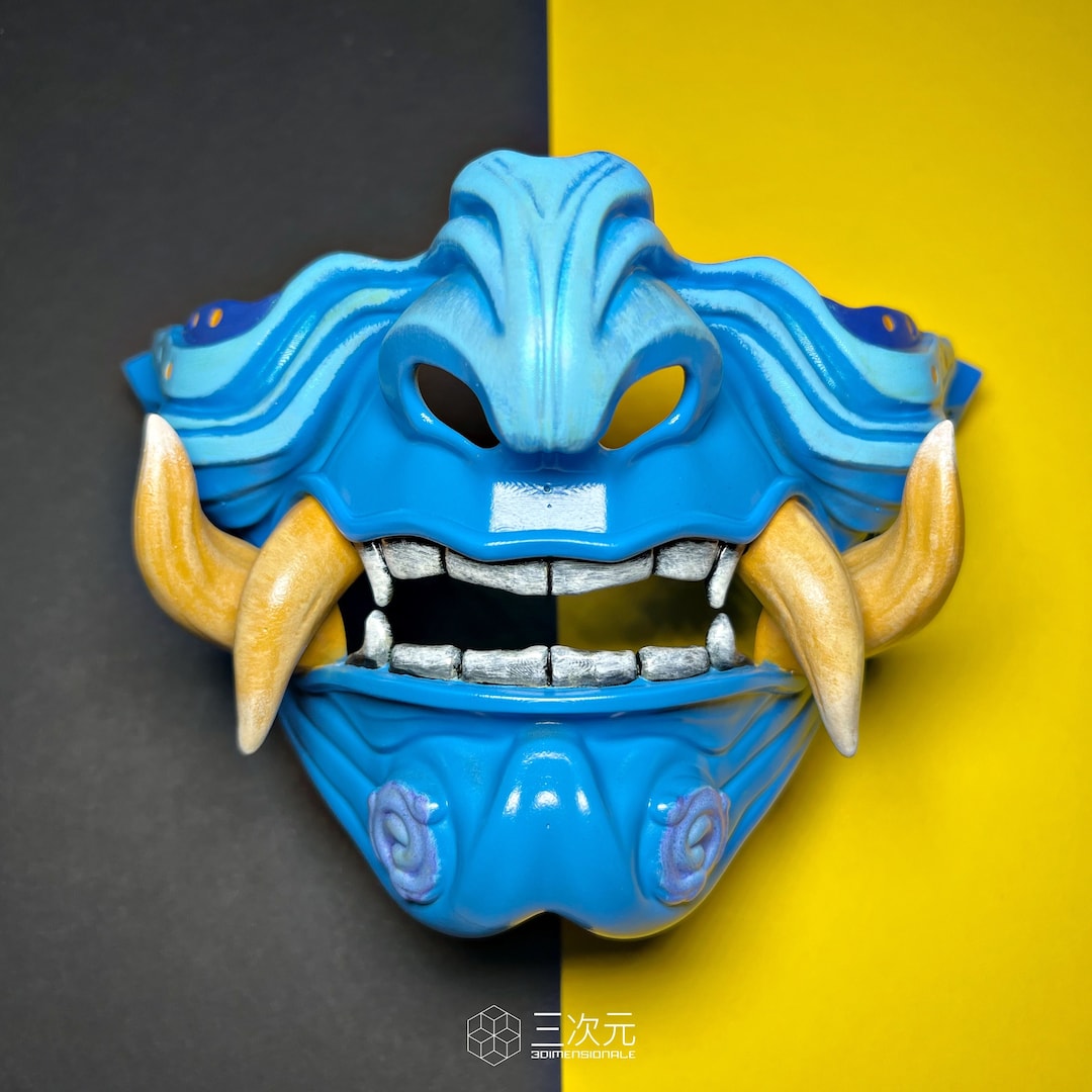 Japanese Mask, Oni Half Mask, Japanese Wearable Samurai Style, Cosplay ...
