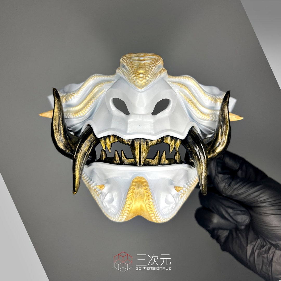 Samurai Oni Mask, Menpo Oni Japanese Mask, Hannya Mask, Red Half Mask ...
