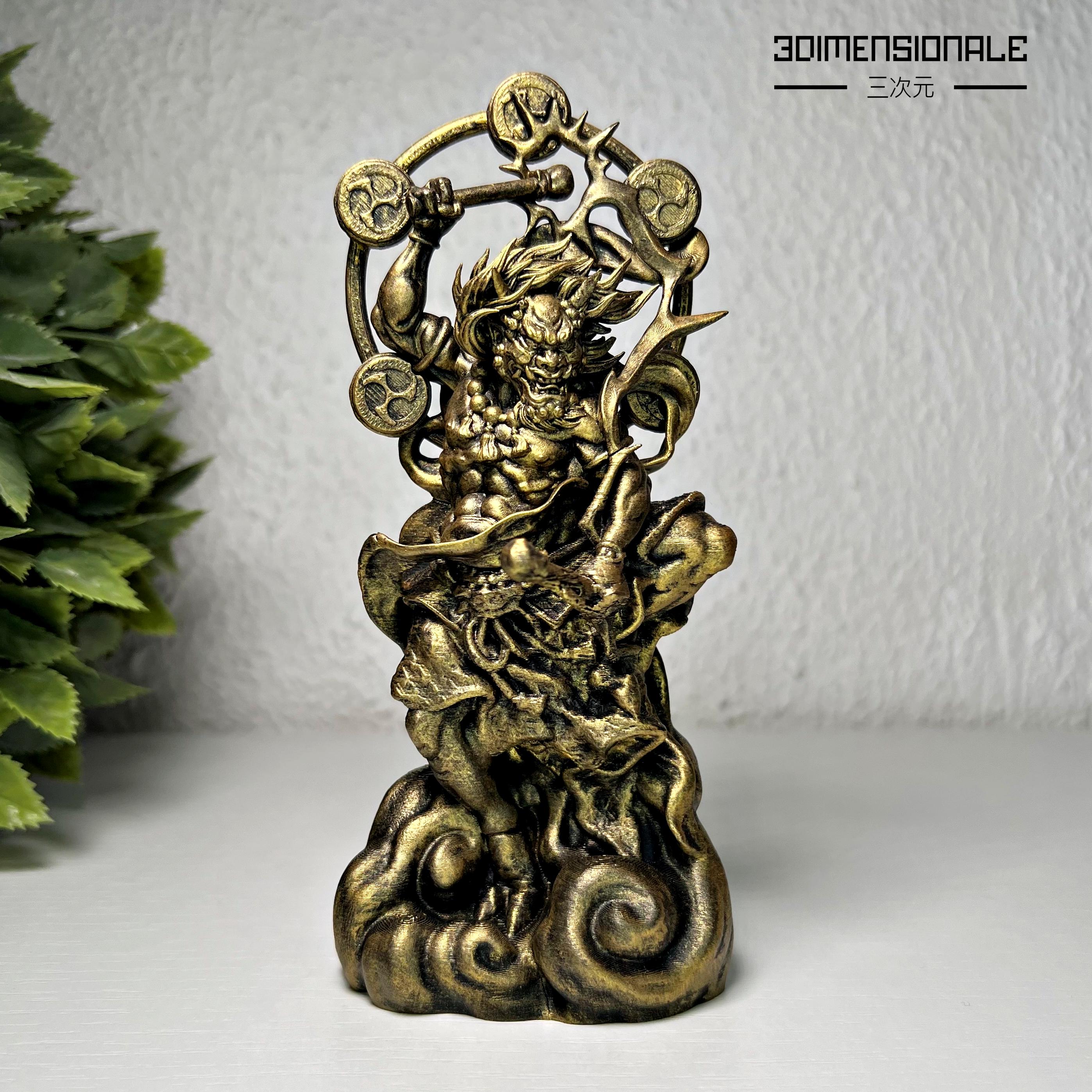 Raijin Statue – Hand-painted Japanese Thunder God Figure – Golden ...