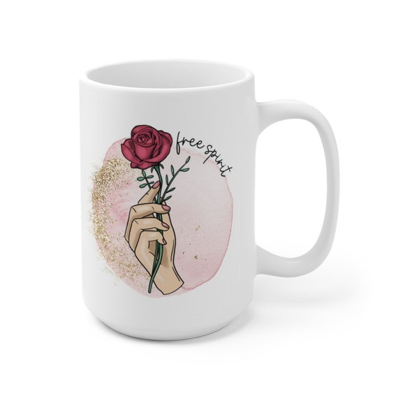 Drinkware Home & Living Drink & Barware Rose flower 15oz Custom Ceramic ...