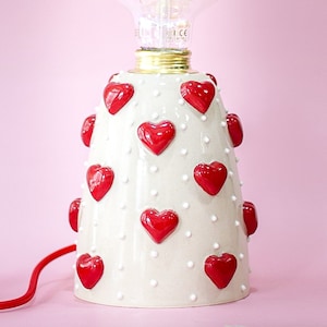 Ceramic Table Lamp With Hearts | Unique Bedside Table Lamp | Decorated ...