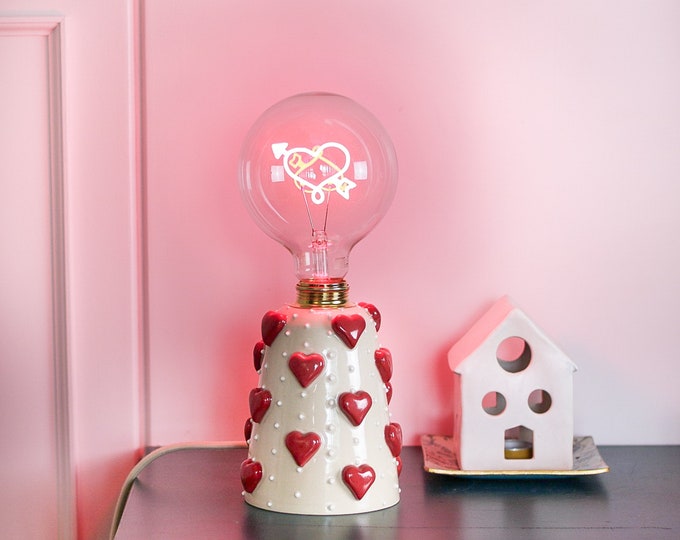 Ceramic Table Lamp With Hearts | Unique Bedside Table Lamp | Decorated ...
