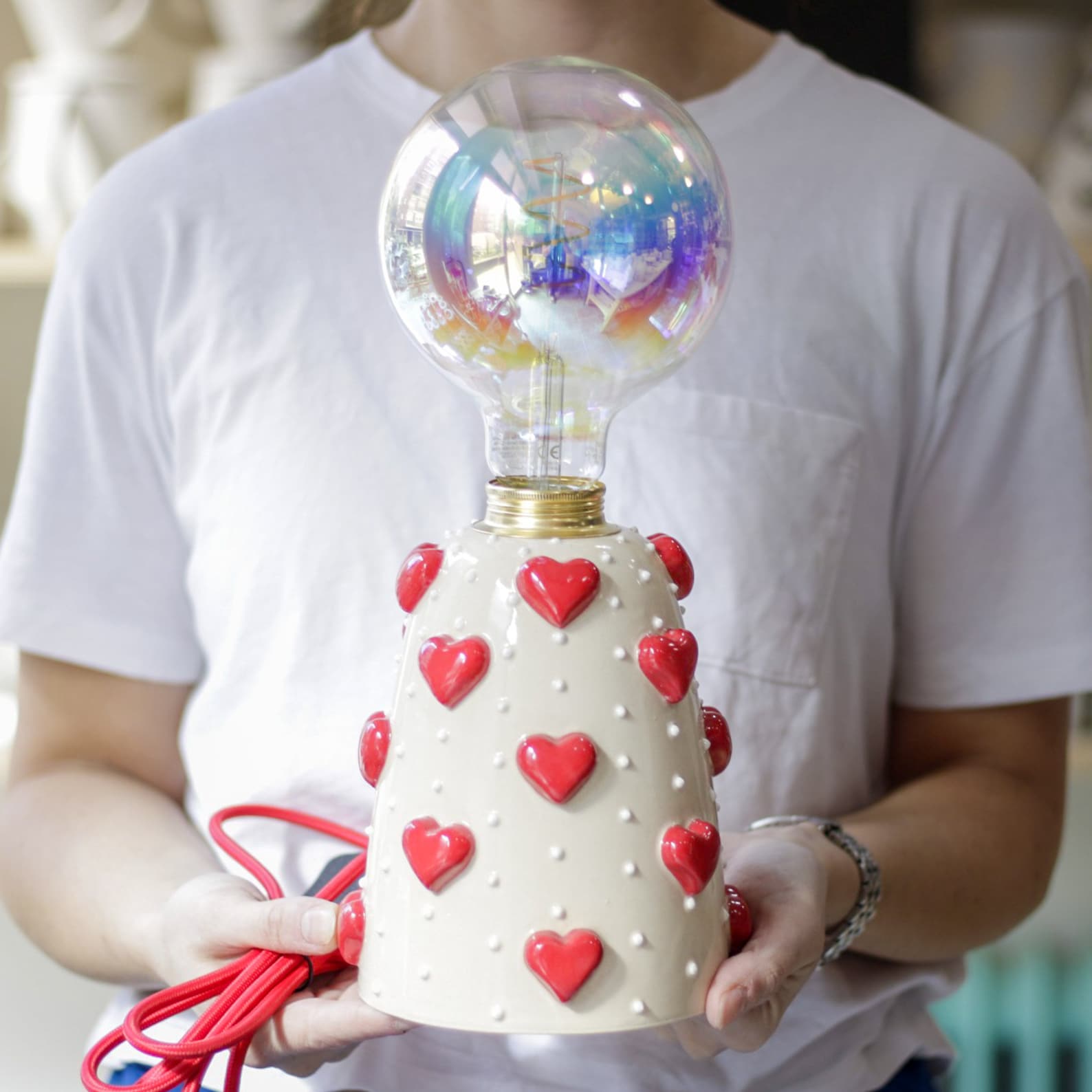 Ceramic Table Lamp With Hearts | Unique Bedside Table Lamp | Decorated ...