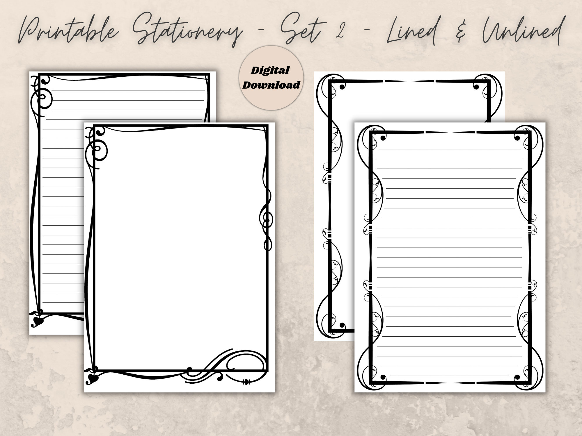 Printable Stationery Classic Border Letter Printable Writing - Etsy