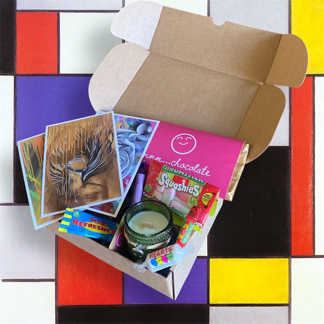 Cute Art Gift Box / Hamper With 3 Smiley Bean Art Prints, Chocolate Bar ...