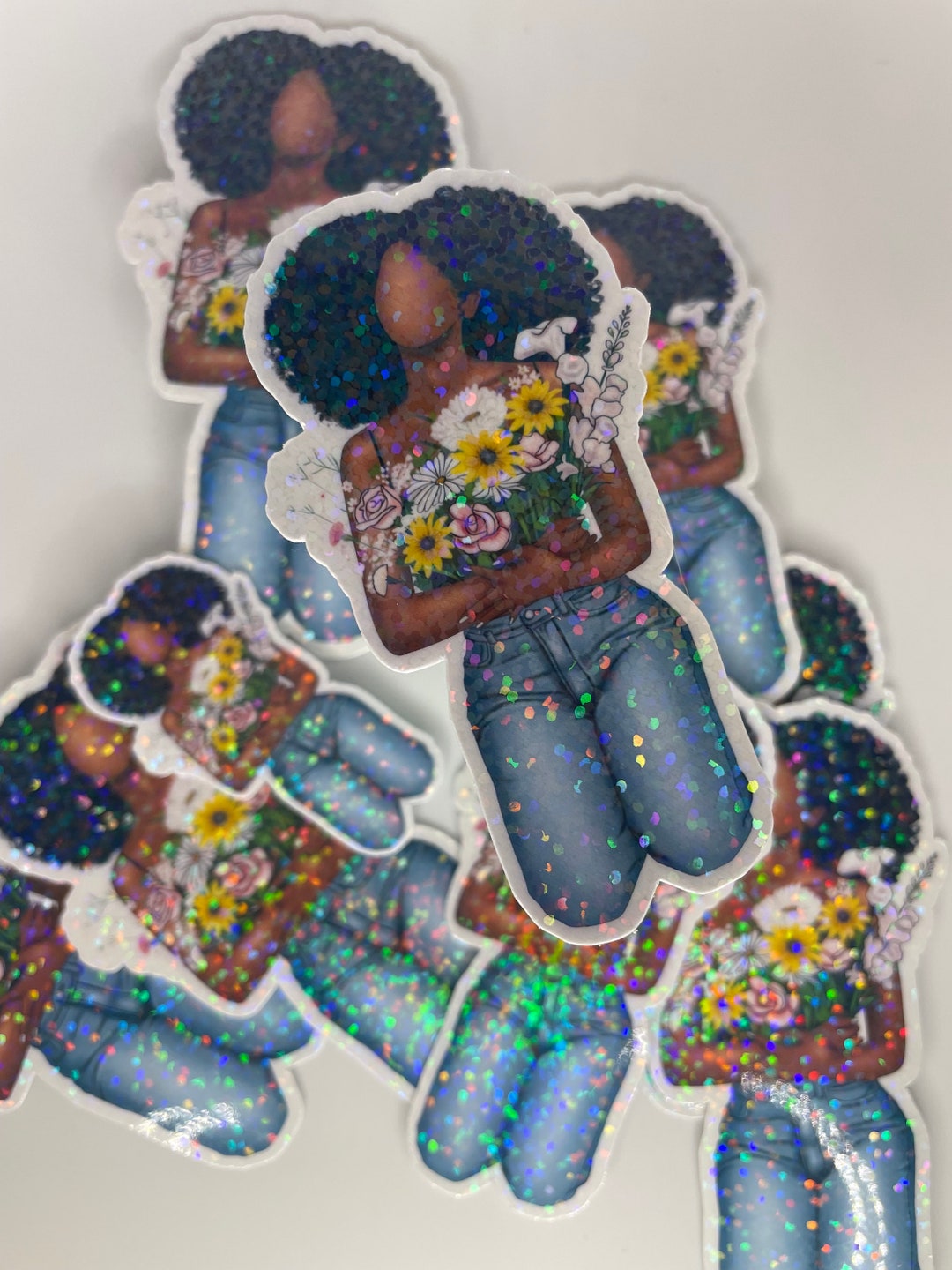 Melanin Queen With Afro and Flower Melanin Sticker With Afro Hair Black ...