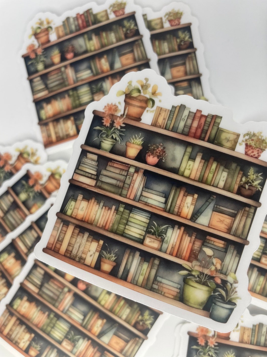 Bookcase Vinyl Sticker/bookworm/ Bookshelf Sticker/booke and Plants ...