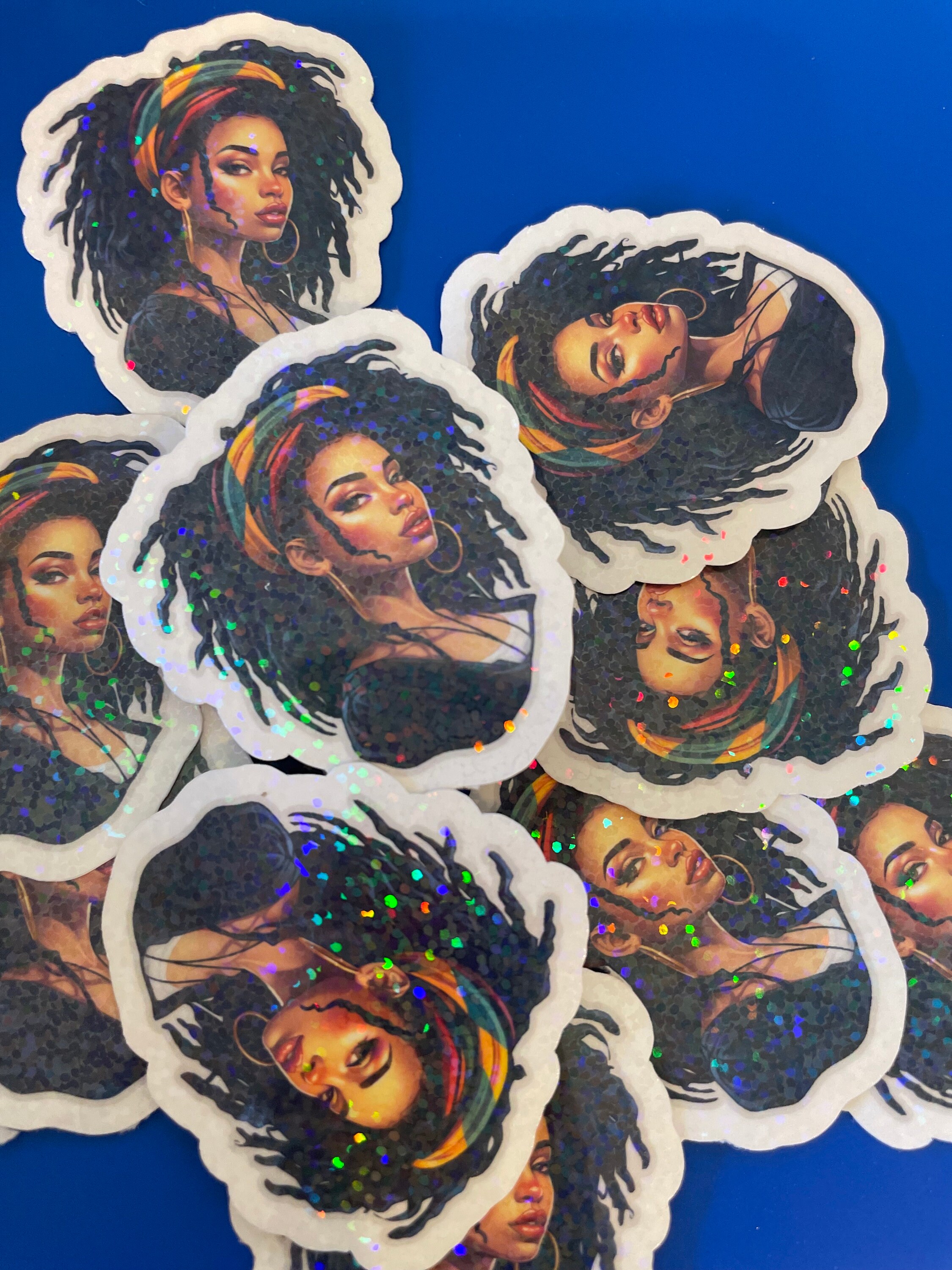 Holographic Melanin Queen With Locs Melanin Sticker With Natural Hair ...