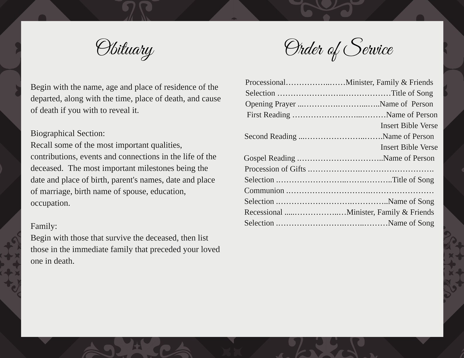 Black Geometric Design Editable Funeral Program Template in - Etsy