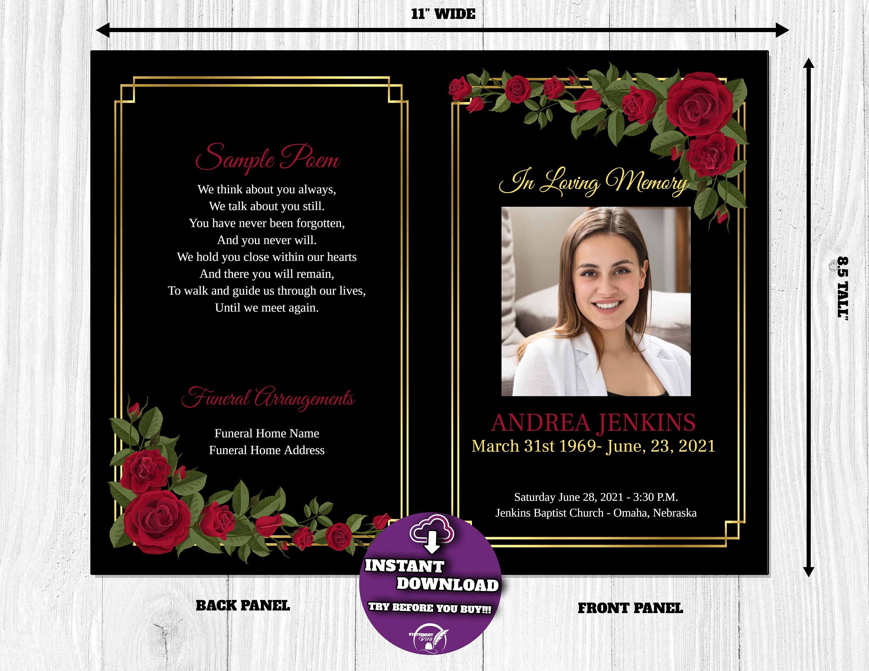 Red, Black and Gold Design - Editable Funeral Program Template in ...