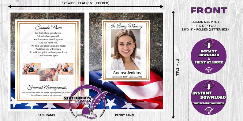 Editable Funeral Program Template: Patriot Memorial (digital Download ...