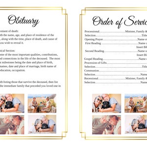 White With Gold Border - Editable Funeral Program Template in Loving ...