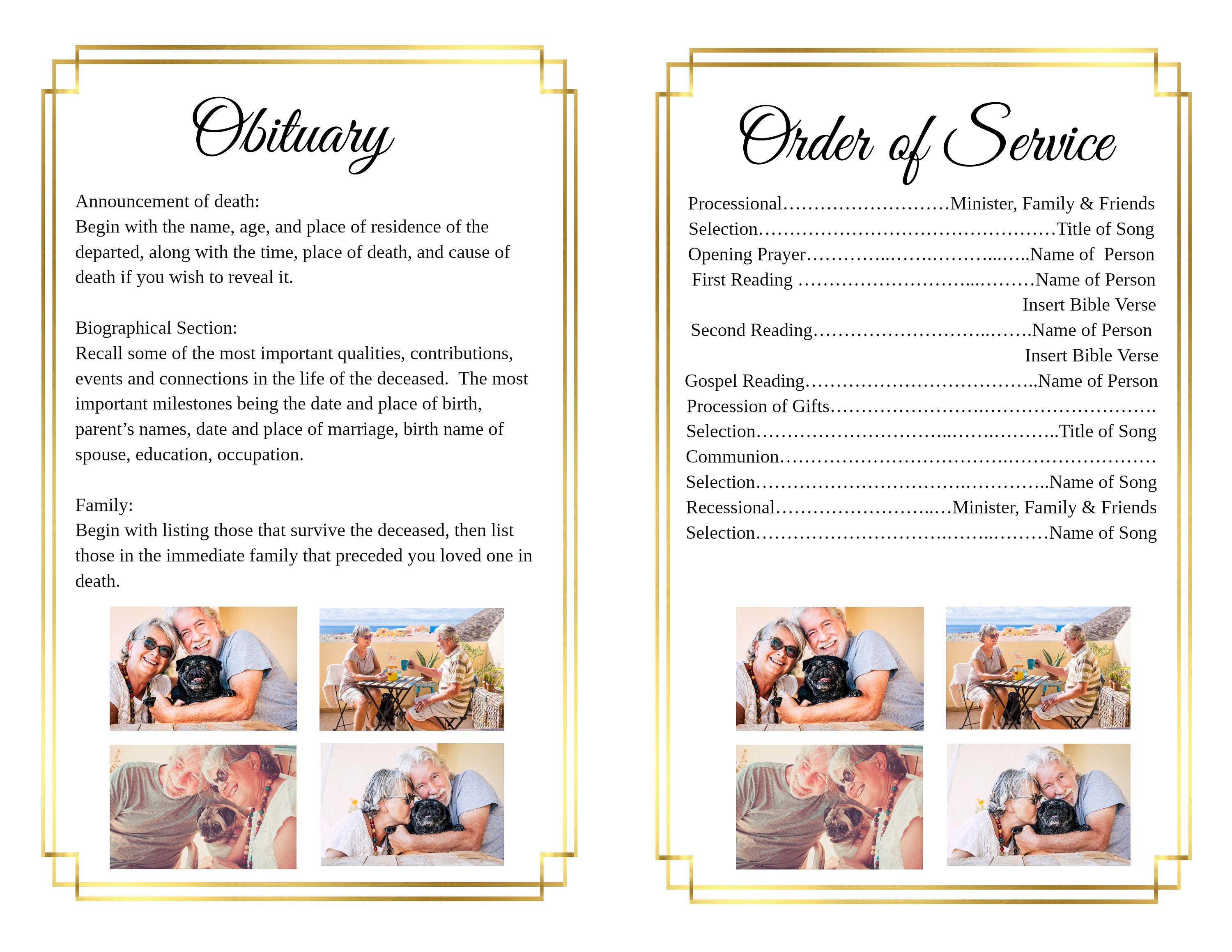 White With Gold Border - Editable Funeral Program Template in Loving ...