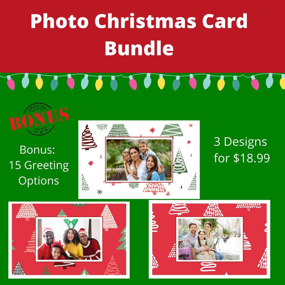 Printable Photo Christmas Card Bundle Instant Download Red - Etsy