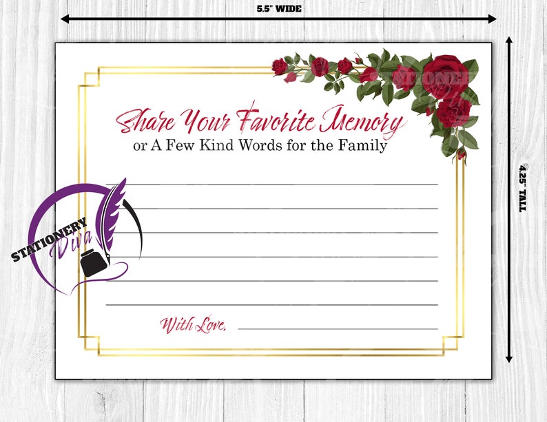 White & Gold With Red Roses Memorial Cards - in Loving Memory Obituary ...