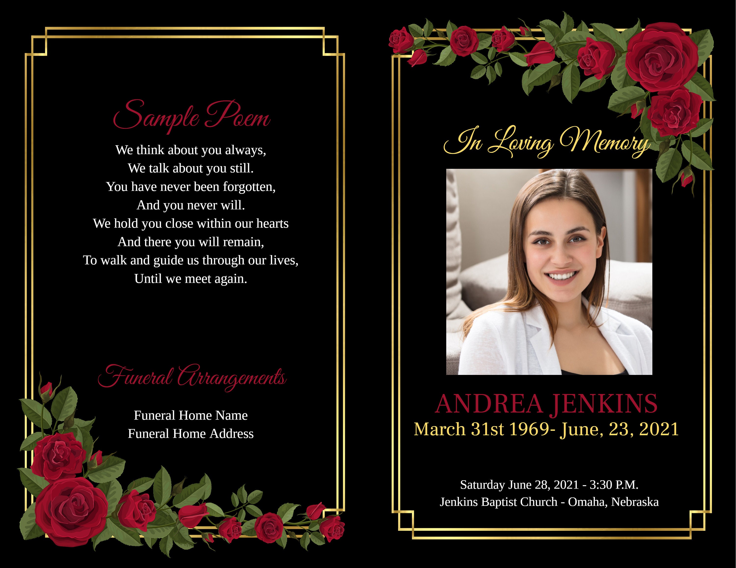 Red, Black and Gold Design - Editable Funeral Program Template in ...