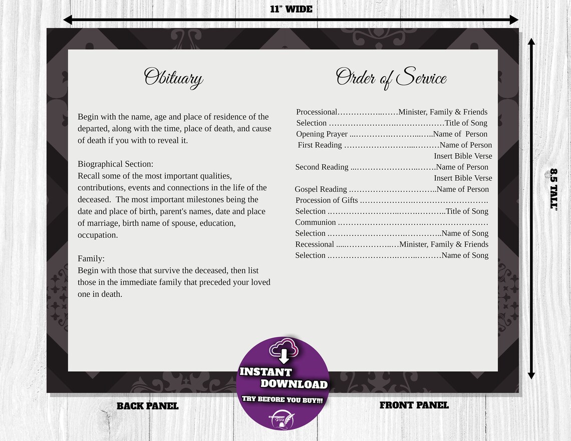 Black Geometric Design Editable Funeral Program Template in - Etsy