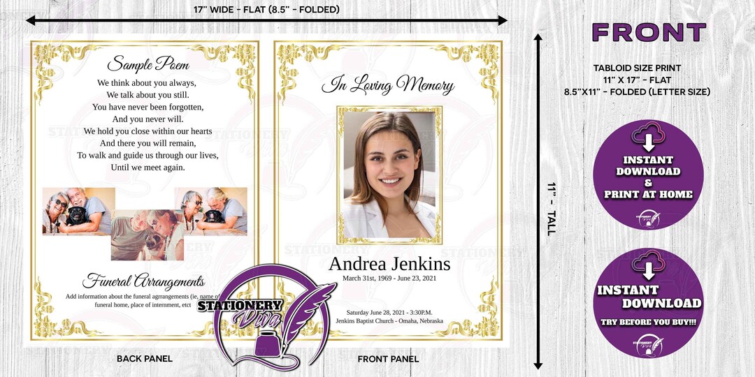Antique Gold Funeral Program Template Bundle (digital Download) - Etsy