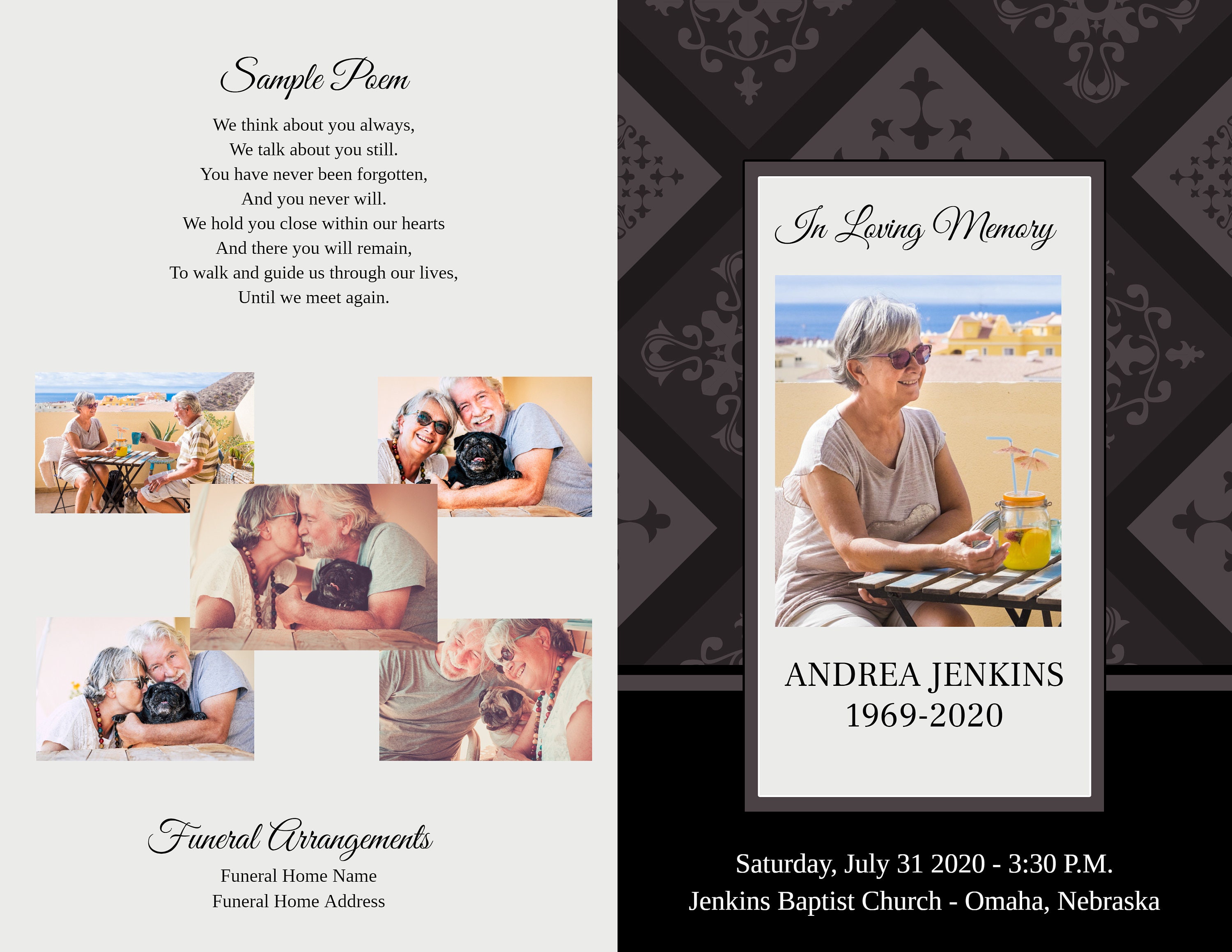 Black Geometric Design Editable Funeral Program Template in - Etsy