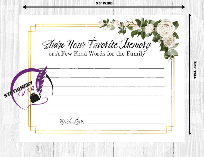 White & Gold With White Roses Memorial Cards in Loving Memory Obituary ...