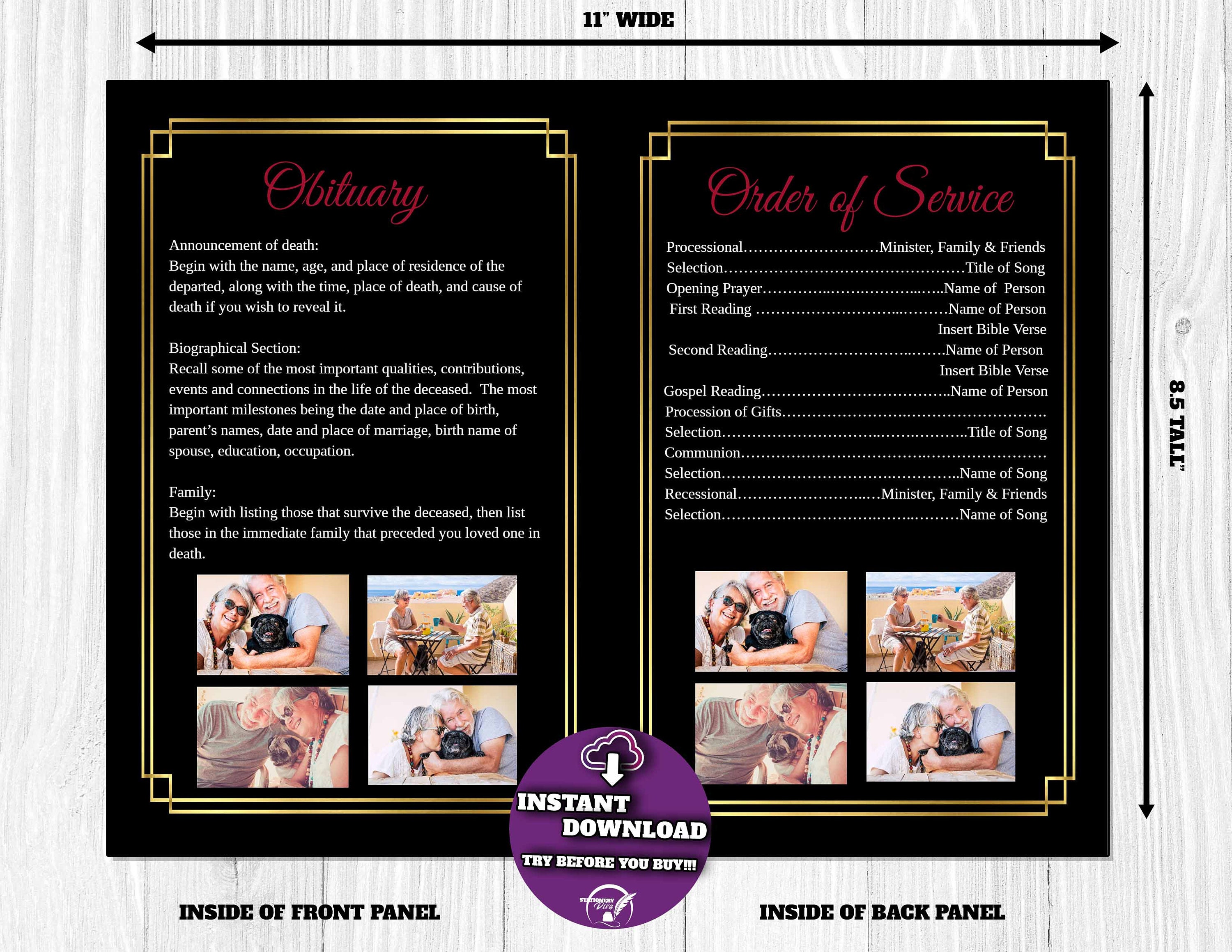 Red, Black and Gold Design - Editable Funeral Program Template in ...