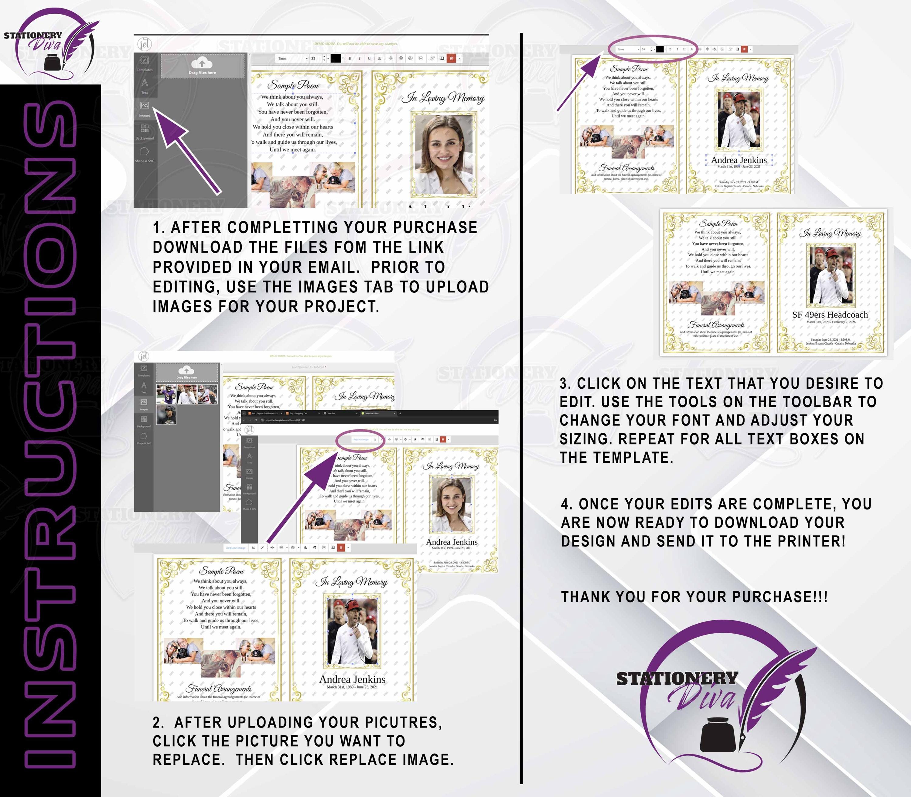 Regal Gold Border Bundle - Tabloid - Editable Funeral Program Template ...