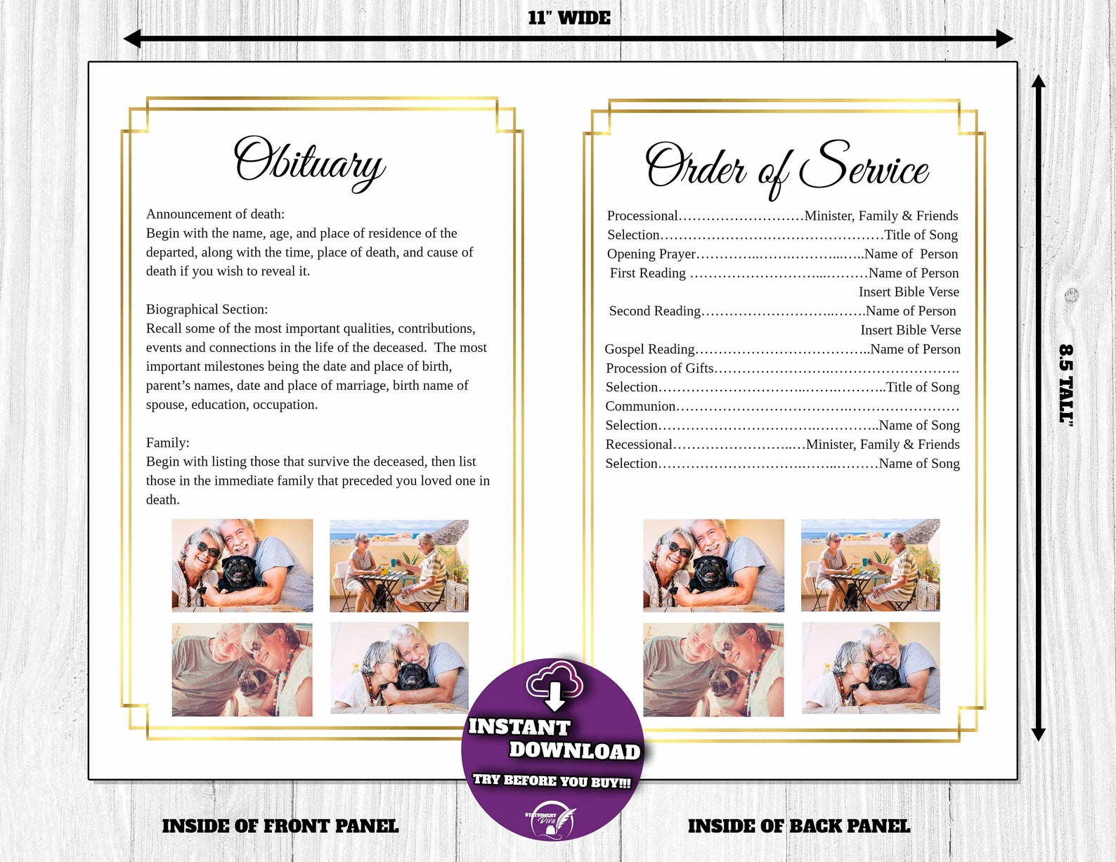 White With Gold Border - Editable Funeral Program Template in Loving ...