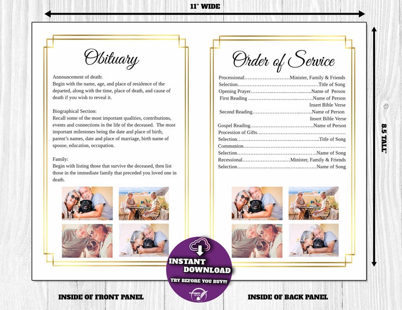 White With Gold Border - Editable Funeral Program Template in Loving ...