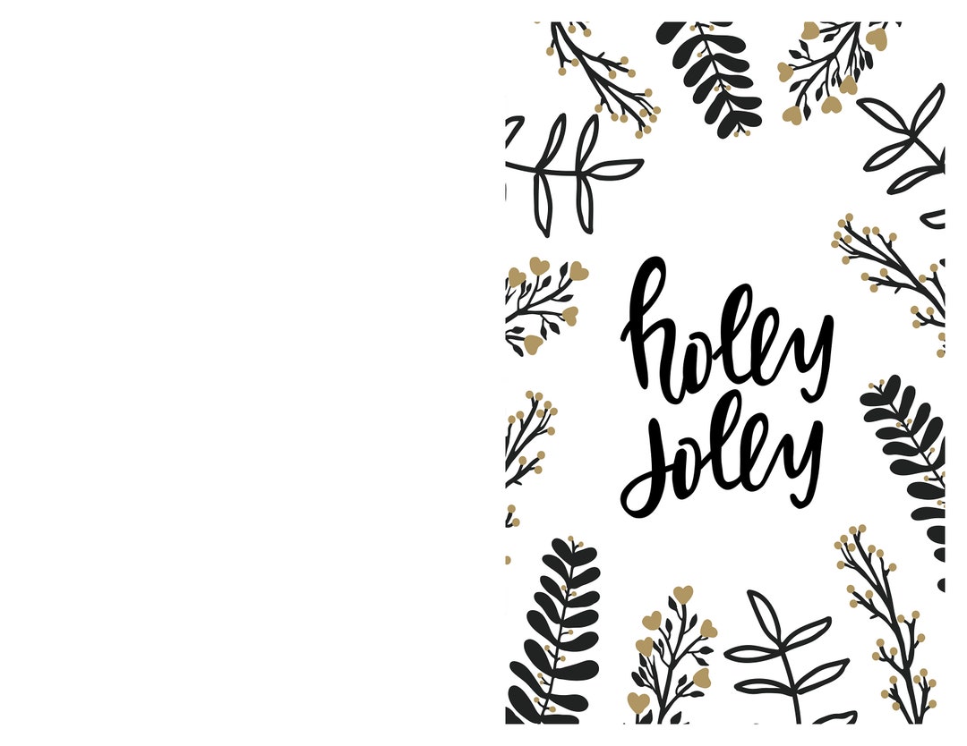 Printable Black, White & Gold Holly Jolly Card, Instant Download 8.5x11 ...