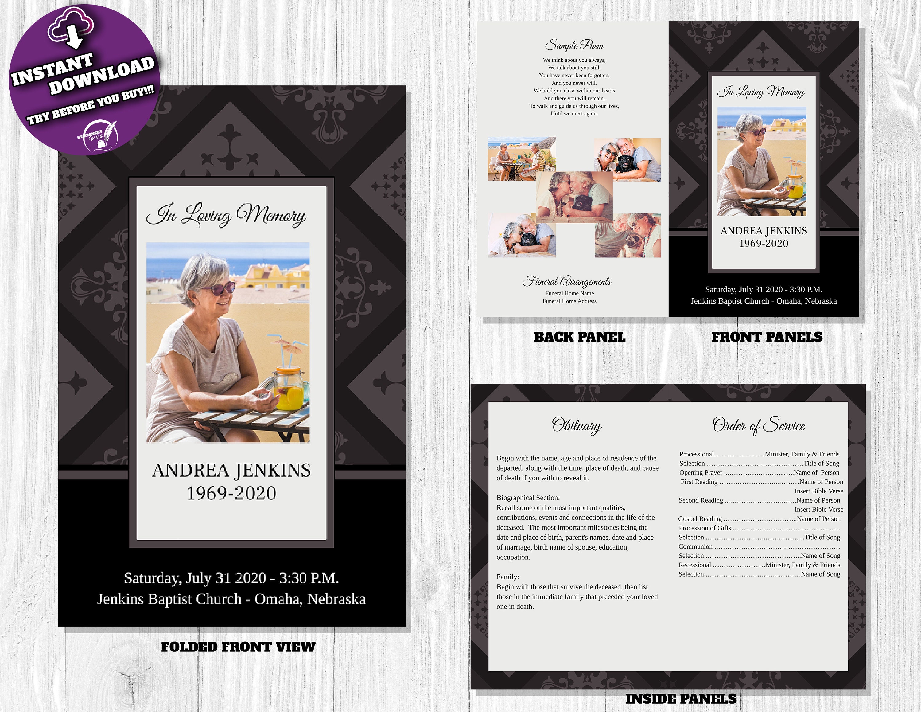 Black Geometric Design Editable Funeral Program Template in - Etsy