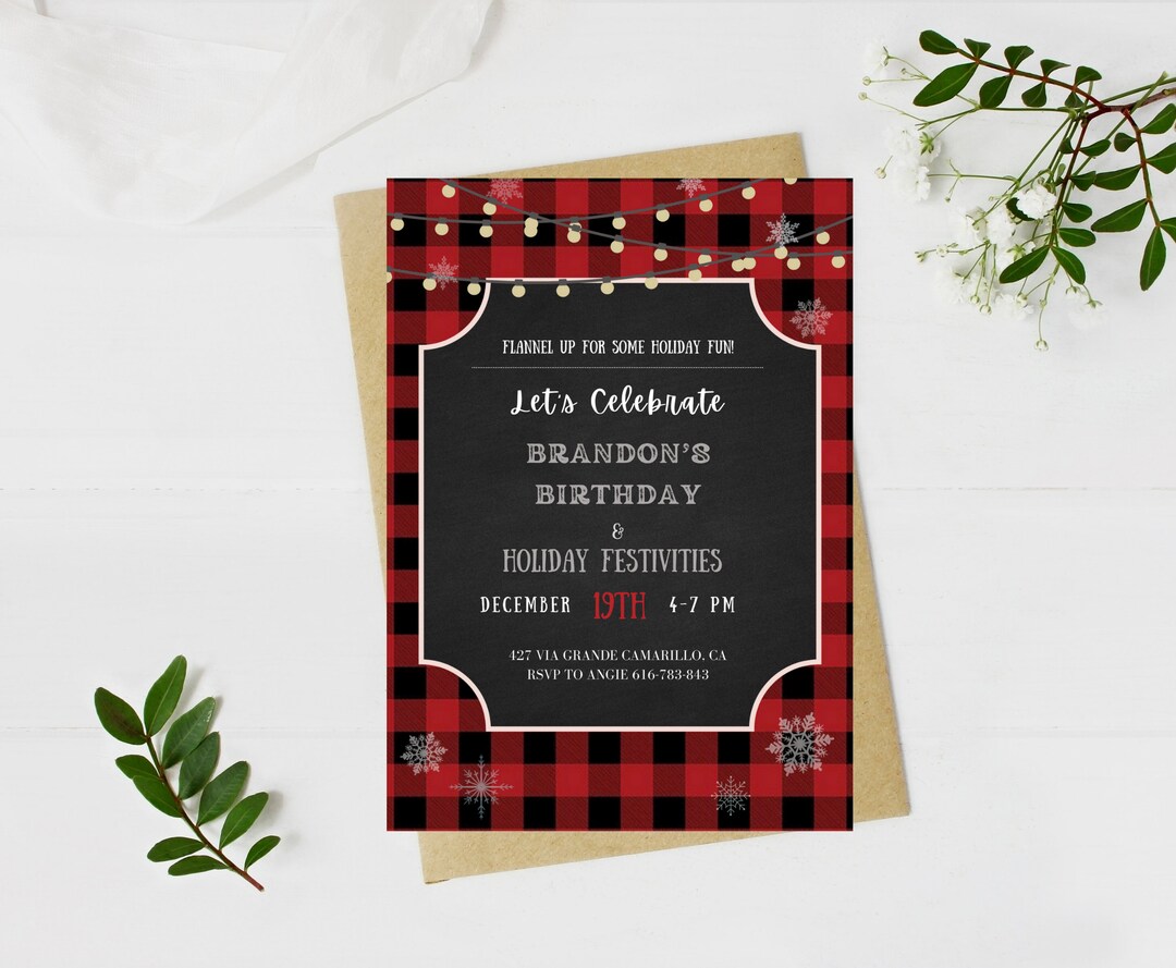 Flannel Holiday Birthday Party Invitation (PDF Template) - Etsy