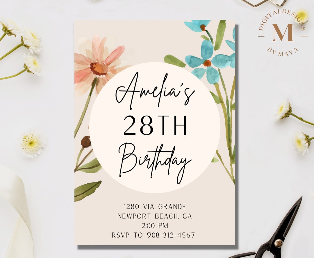 Floral Birthday Invitation: Boho Printable Card (editable Template) - Etsy
