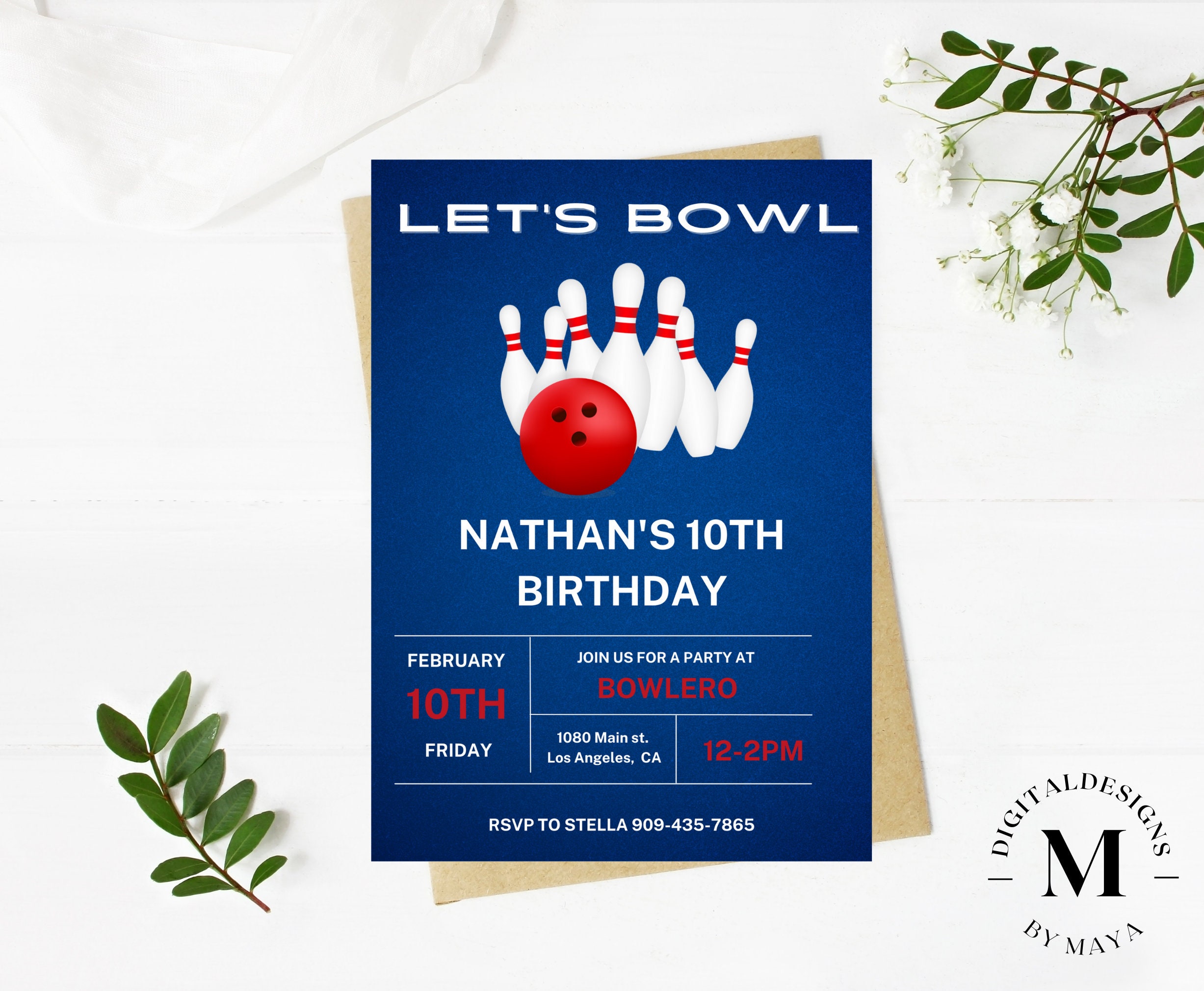 Bowling Birthday Invitation | Birthday Invite Bowling Alley Party ...