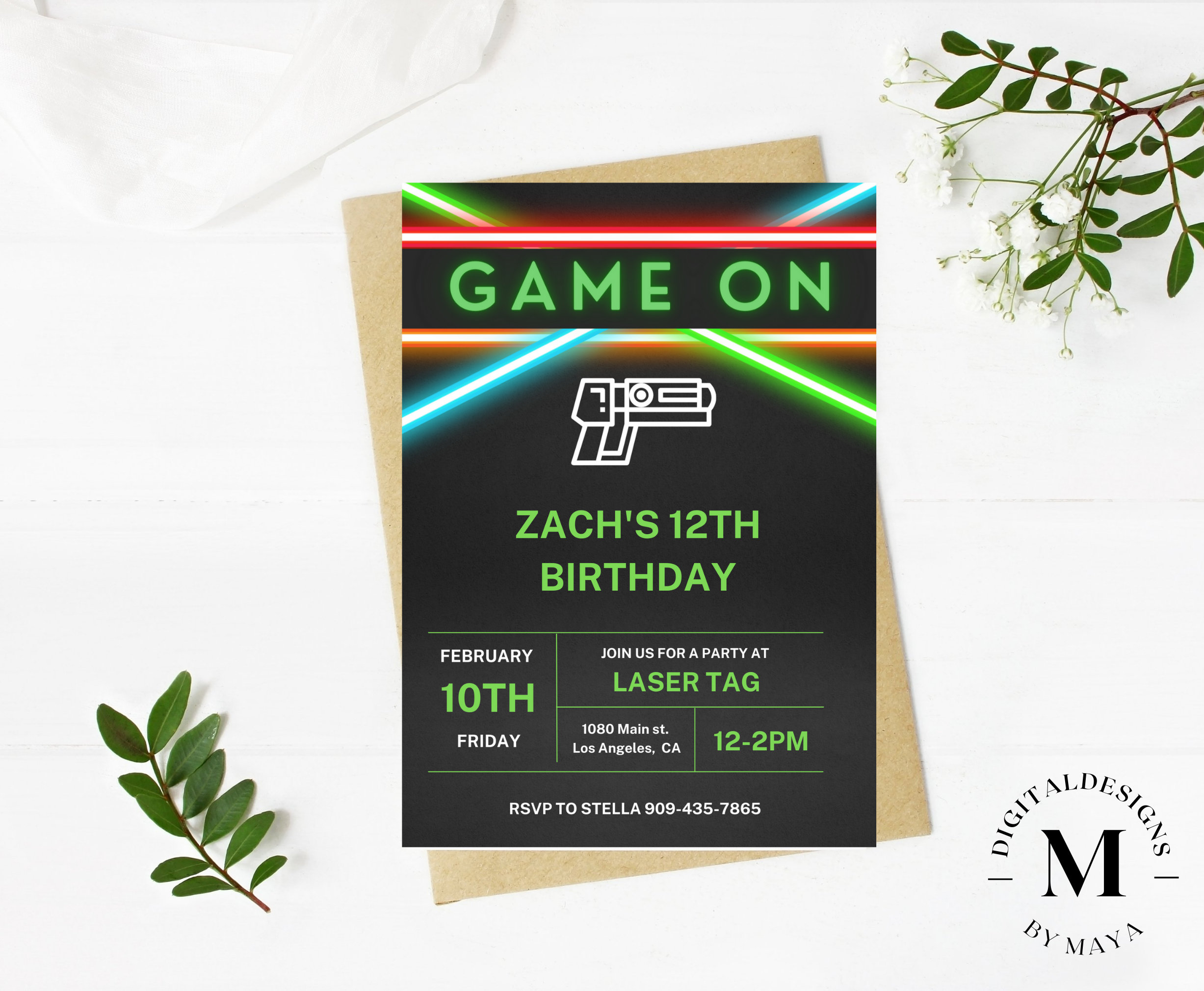 Laser Tag Birthday Invitation: Editable Kid's Party Invite (digital ...