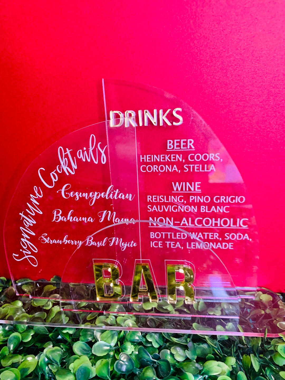 Custom Engraved Clear Acrylic Bar Menu | Acrylic Bar Sign | Event Bar ...
