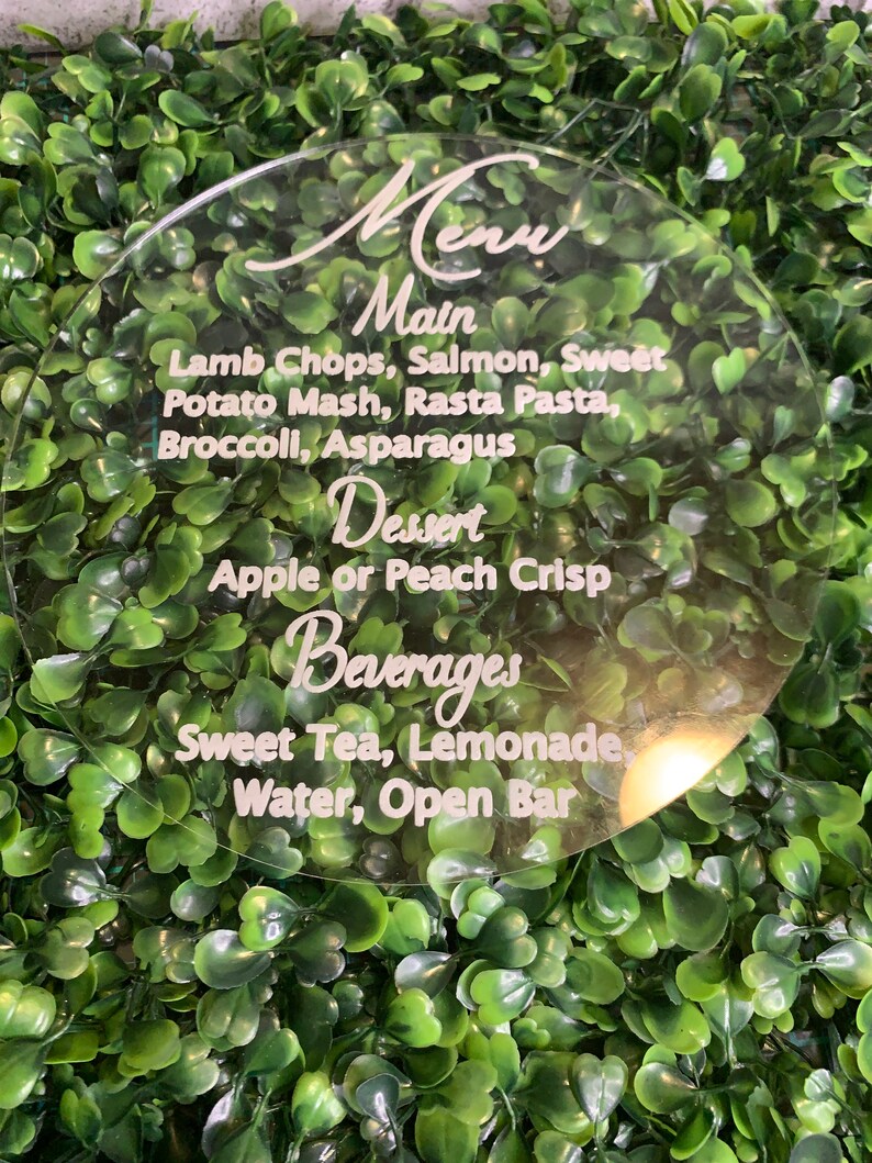 Acrylic Menus, Circle Acrylic Menu Cards Wedding Menu Baby Shower Menus ...