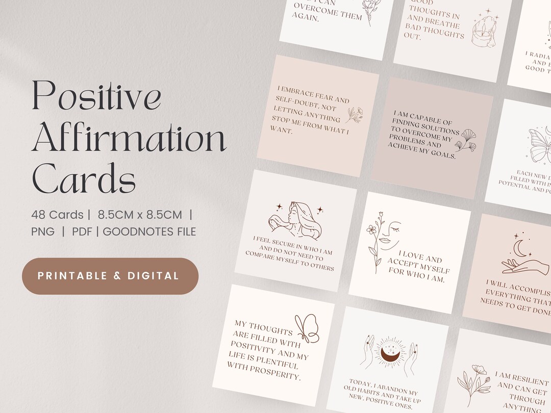 48 Affirmation Cards Digital Planner Stickers Printable Affirmation ...