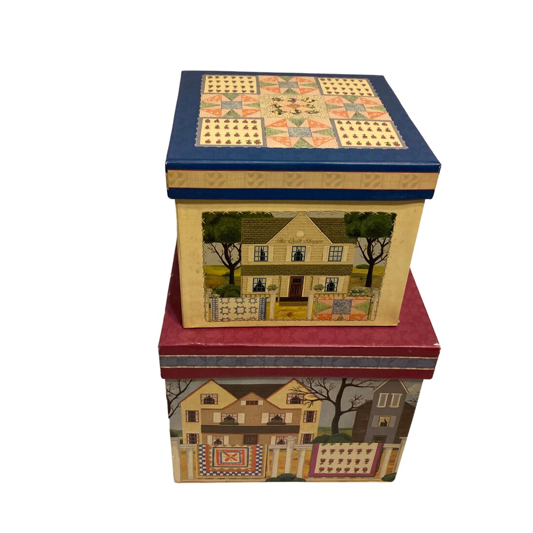 The Quilt Shoppe Pair of Stackable Decorative Boxes With Pullout Trays ...