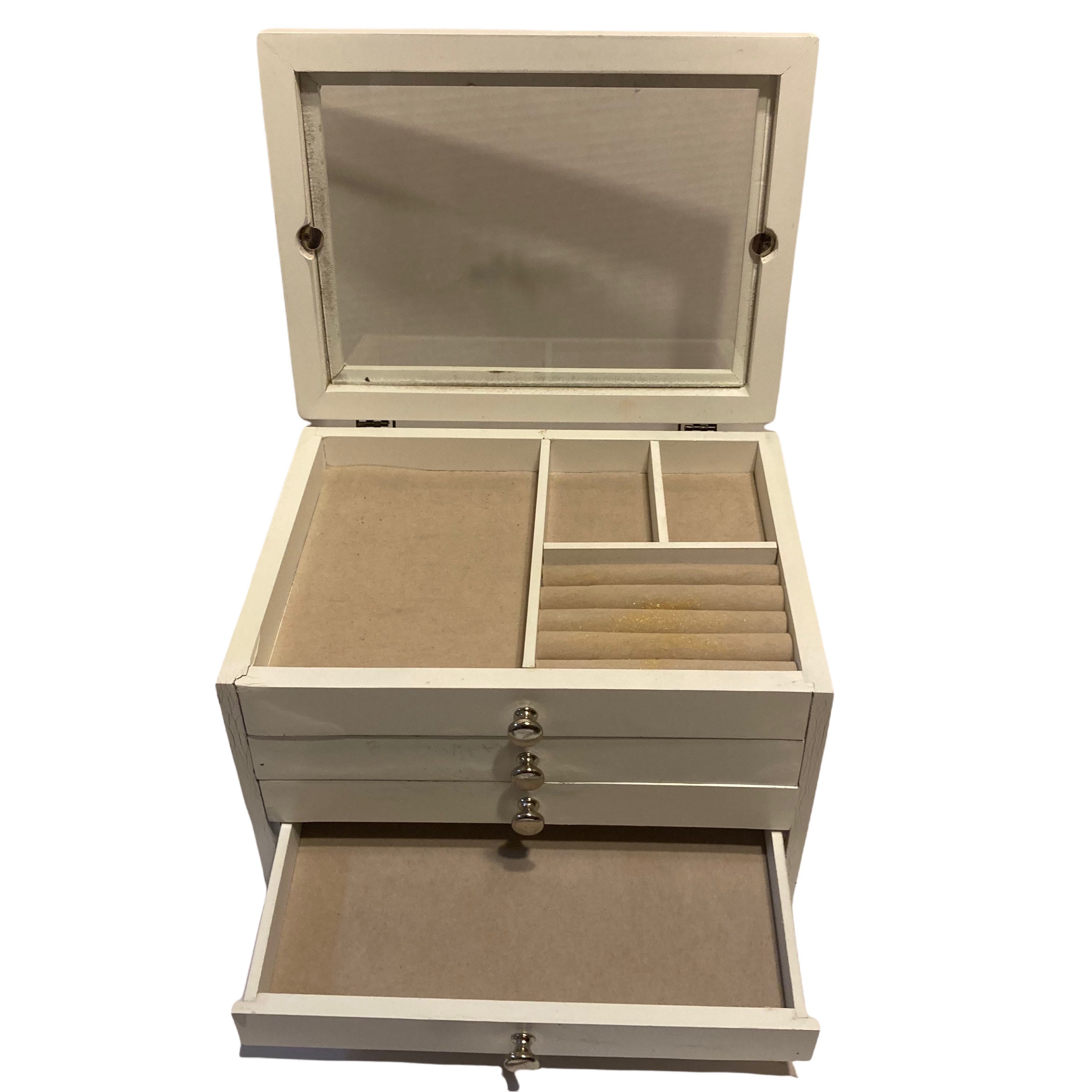 Large White Clear Glass Top Jewelry Box - Etsy