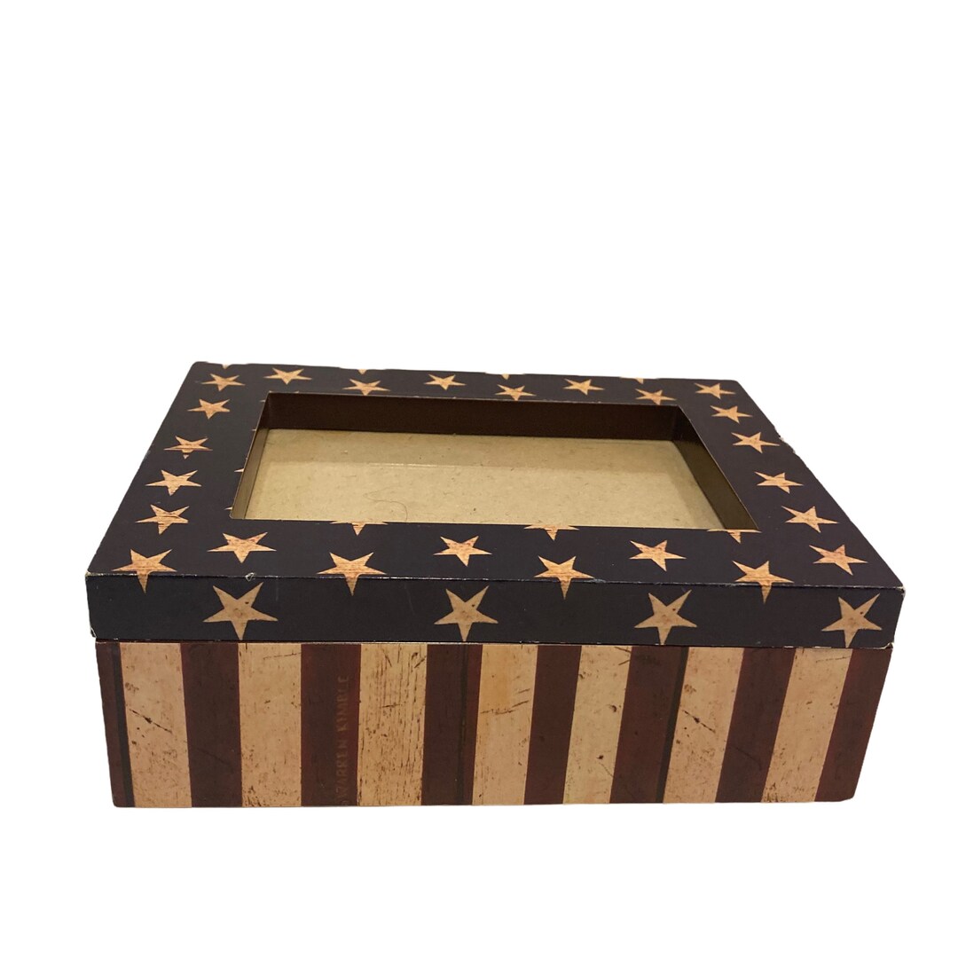 Distressed American Flag Themed Frame Top Trinket or Photo Storage Box ...