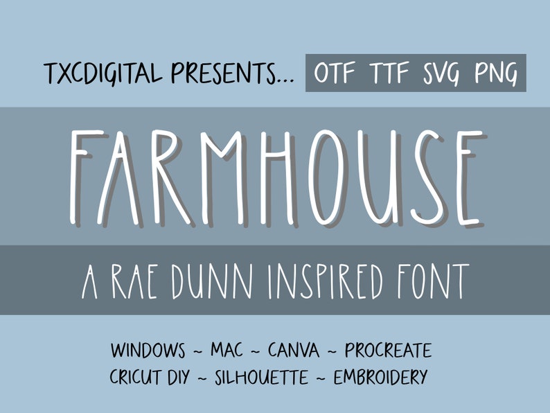 Farmhouse Font Svg Ttf Otf Png Rae Dunn Fonts Skinny | Etsy